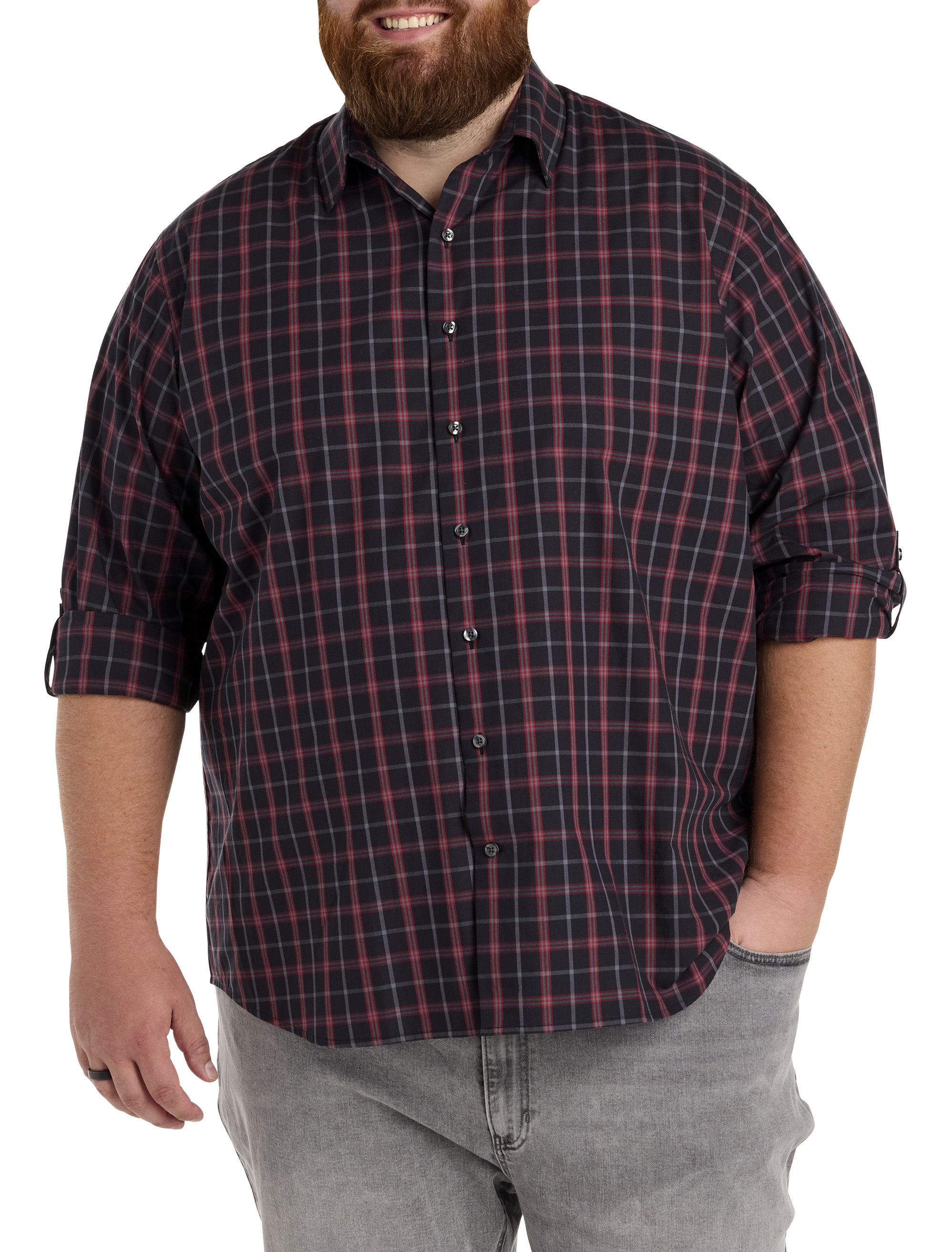 Synrgy by DXL Men s Big and Tall Plaid Sport Shirt Black Red 3XL